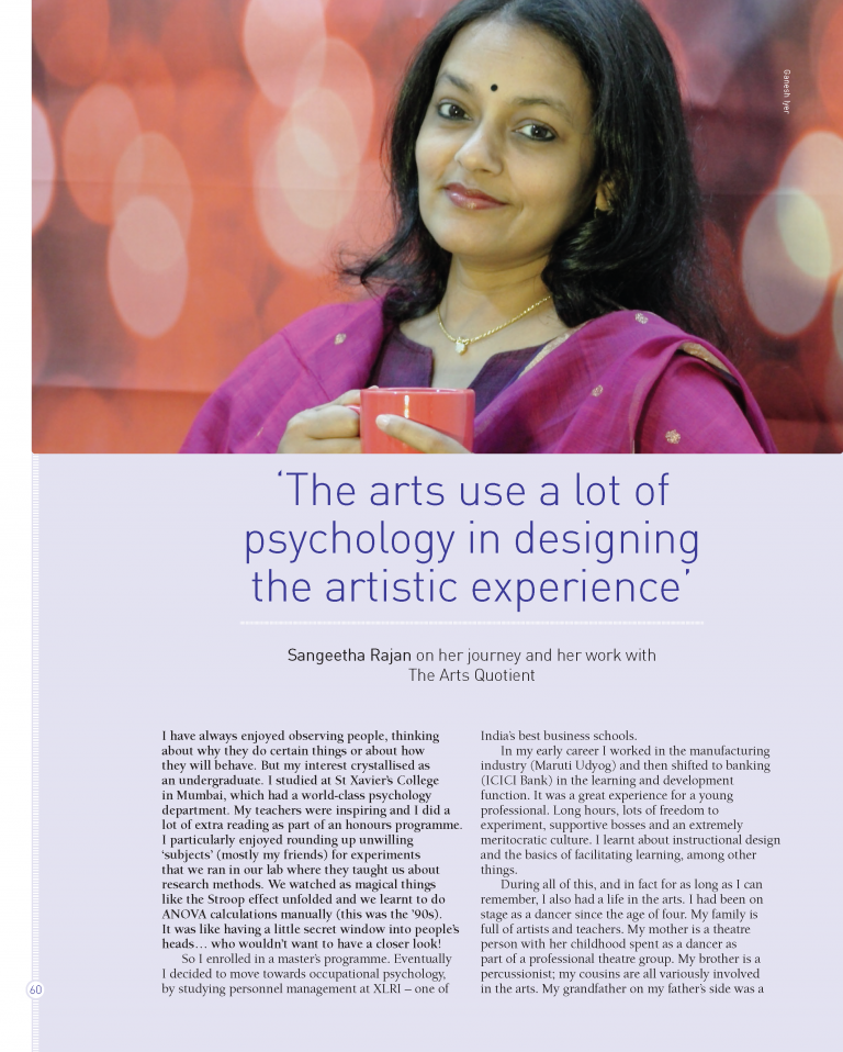 The Psychologist's interview with Dr. Sangeetha Rajan - The Arts Quotient